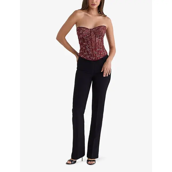 House Of Cb Suri Bead-embellished Strapless Corset Top