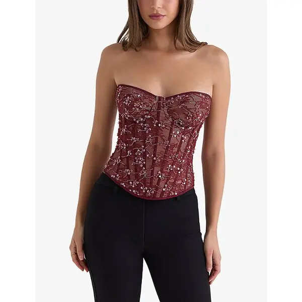 House Of Cb Suri Bead-embellished Strapless Corset Top