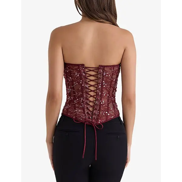 House Of Cb Suri Bead-embellished Strapless Corset Top