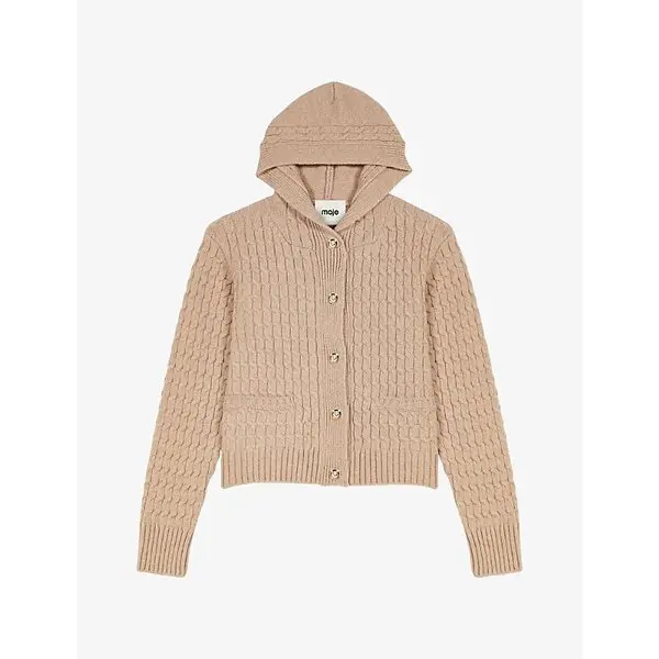 Maje Hooded Button-down Wool Cardigan - Beige