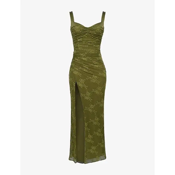 House Of Cb Maia Corseted Lace Maxi Dress - Olive