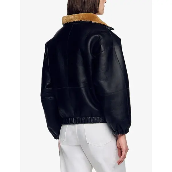Sandro Oversized Shearling-lined Leather Jacket