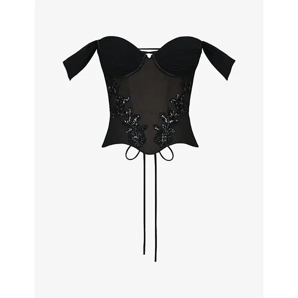 House Of Cb Magdalena Satin And Chiffon Corset Top - Midnight