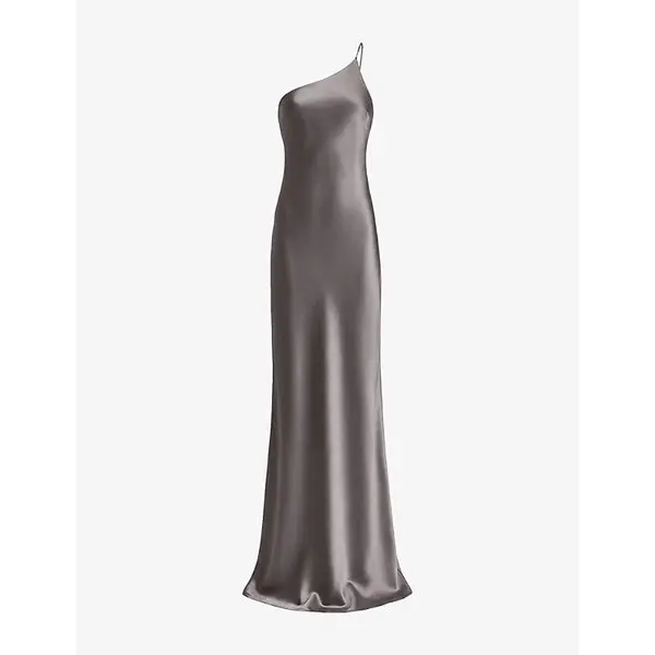 BECAUSE OF ALICE One-shoulder Bias-cut Satin Maxi Dress - Slate