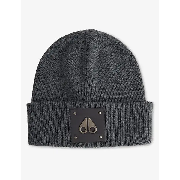 Moose Knuckles Logo Icon Wool Beanie Hat - Cement