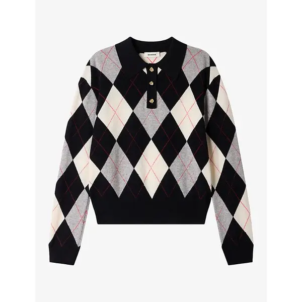 Sandro Argyle Polo-collar Wool And Cashmere Jumper