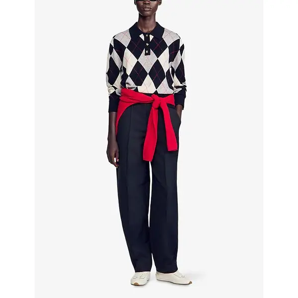 Sandro Argyle Polo-collar Wool And Cashmere Jumper