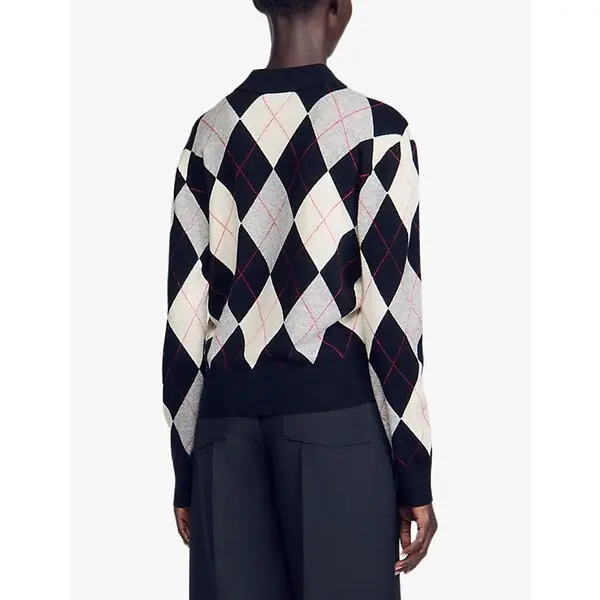 Sandro Argyle Polo-collar Wool And Cashmere Jumper