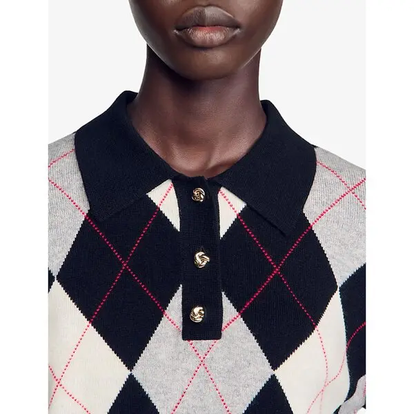 Sandro Argyle Polo-collar Wool And Cashmere Jumper
