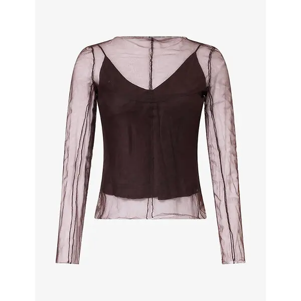 MARC LEBIHAN Double-layered Semi-sheer Silk Top