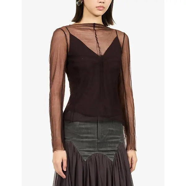 MARC LEBIHAN Double-layered Semi-sheer Silk Top