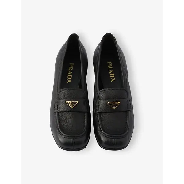 Prada Leather Block Heel Loafers