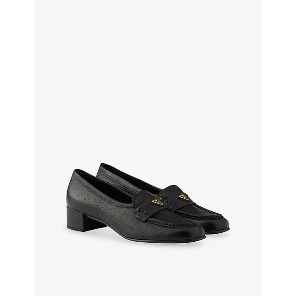 Prada Leather Block Heel Loafers
