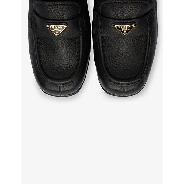 Prada Leather Block Heel Loafers