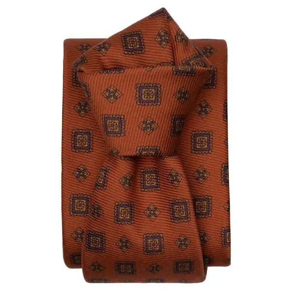 ELIZABETTA MADE IN ITALY Bertone Printed Madder Silk Tie Rust