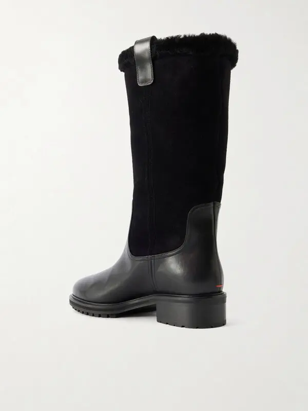 AeydĒ Theo 15 Shearling-trimmed Suede And Leather Knee Boots