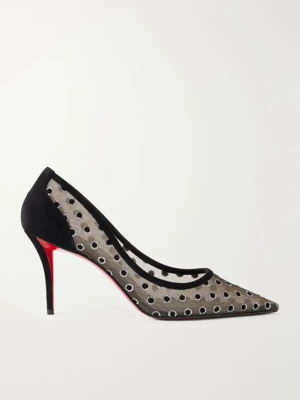 CHRISTIAN LOUBOUTIN Miss Z 80 Polka-dot Flocked-tulle And Suede Pumps - Black