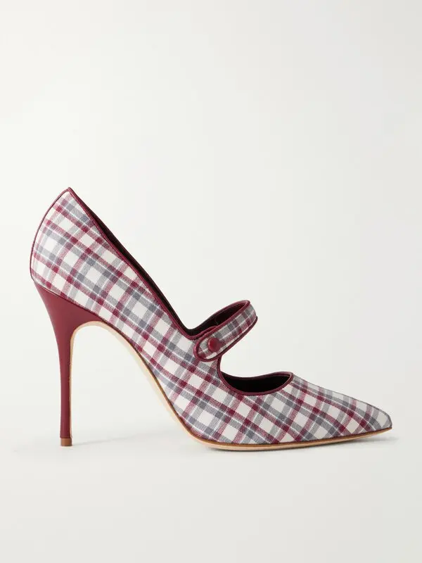 Manolo Blahnik Camparine 105 Leather-trimmed Checked Canvas Pumps