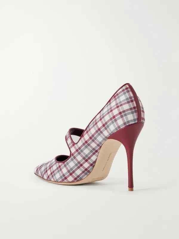 Manolo Blahnik Camparine 105 Leather-trimmed Checked Canvas Pumps