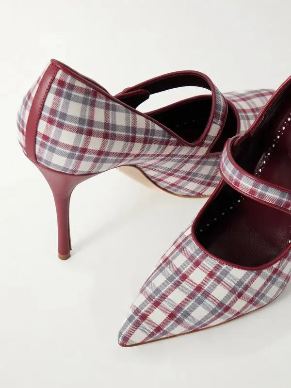 Manolo Blahnik Camparine 105 Leather-trimmed Checked Canvas Pumps