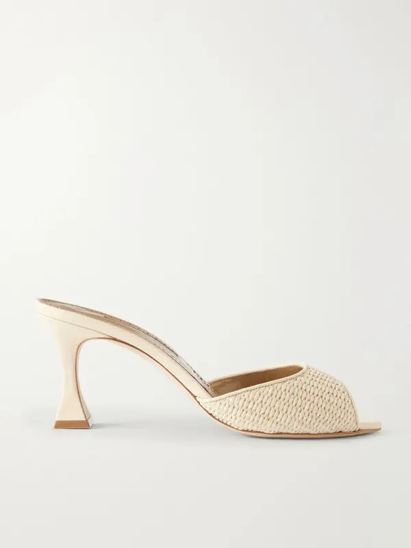 Manolo Blahnik Jadara 70 Leather-trimmed Raffia Sandals
