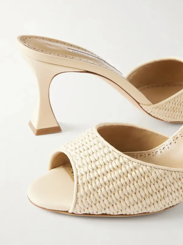 Manolo Blahnik Jadara 70 Leather-trimmed Raffia Sandals