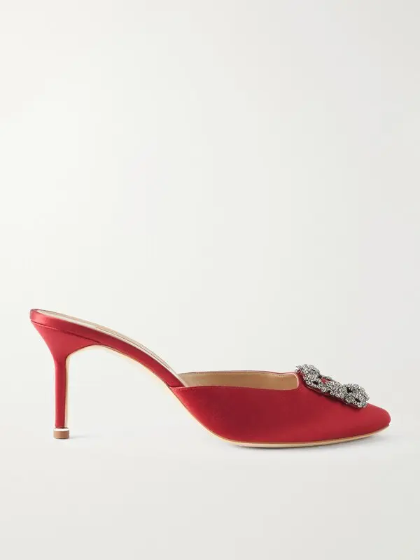 Manolo Blahnik Hangisi 50 Buckled Crystal-embellished Satin Mules