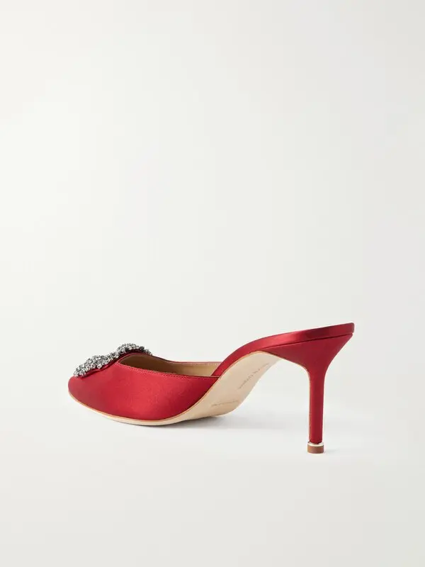 Manolo Blahnik Hangisi 50 Buckled Crystal-embellished Satin Mules