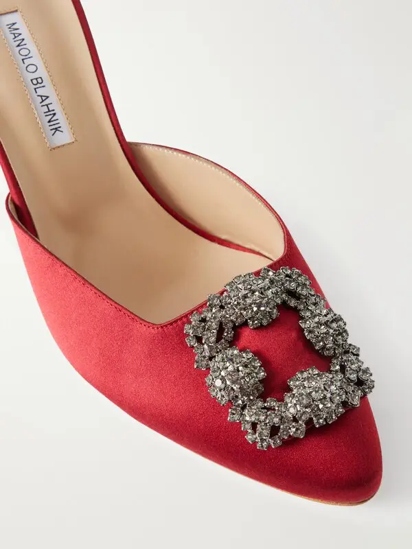 Manolo Blahnik Hangisi 50 Buckled Crystal-embellished Satin Mules