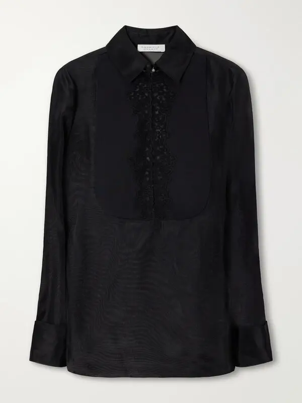 Gabriela Hearst Oriana Lace-trimmed Silk-organza Blouse - Black