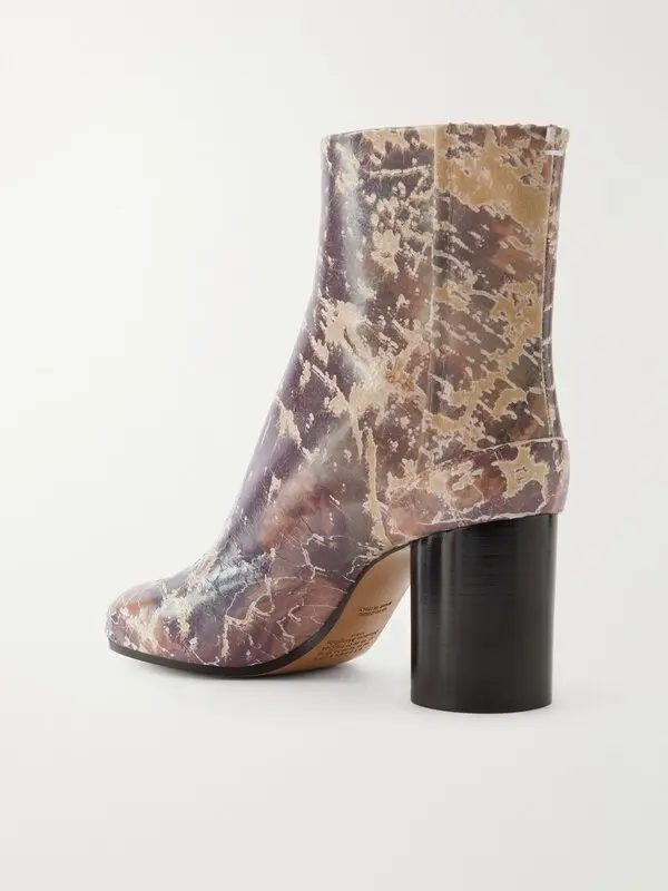 MAISON MARGIELA Tabi Split-toe Distressed Printed Paper-coated Leather Ankle Boots
