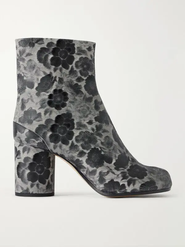 MAISON MARGIELA Tabi Split-toe Floral-print Distressed Leather Ankle Boots