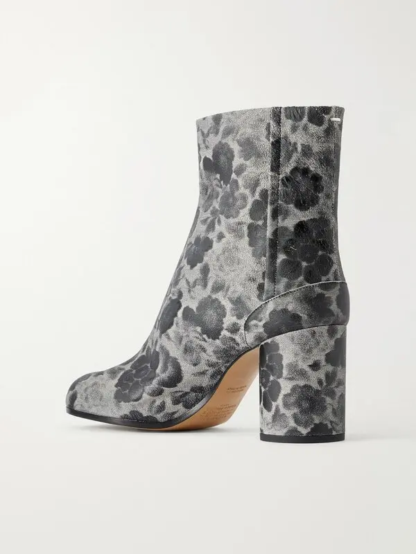 MAISON MARGIELA Tabi Split-toe Floral-print Distressed Leather Ankle Boots