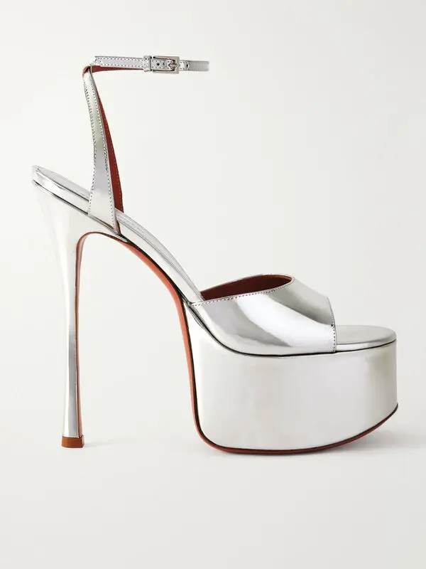 Amina Muaddi Aya155 Metallic Leather Platform Sandals