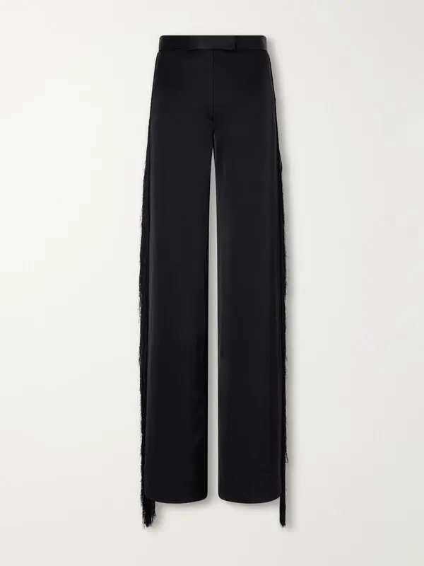 Sharon Wauchob Fringe-trimmed Satin Wide-leg Pants - Black