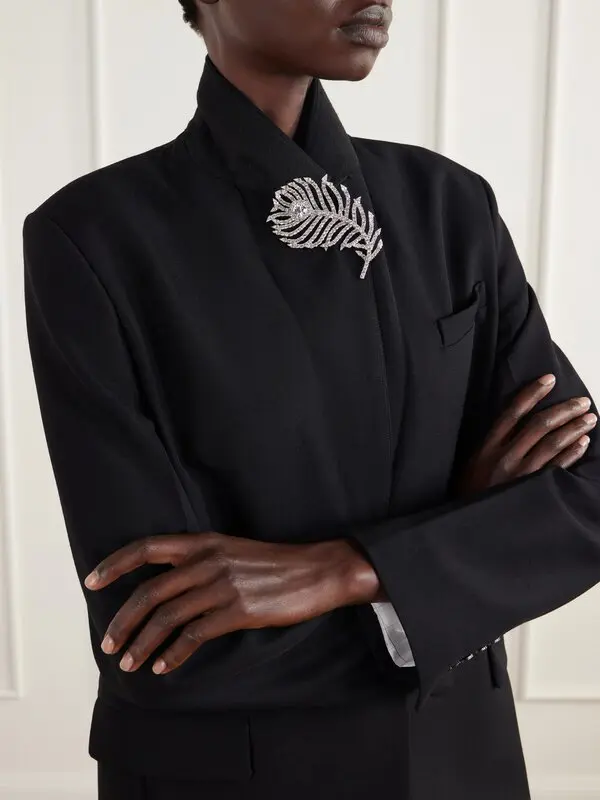 JENNIFER BEHR Plume Crystal-embellished Rhodium-plated -tone Brooch