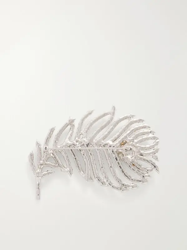 JENNIFER BEHR Plume Crystal-embellished Rhodium-plated -tone Brooch