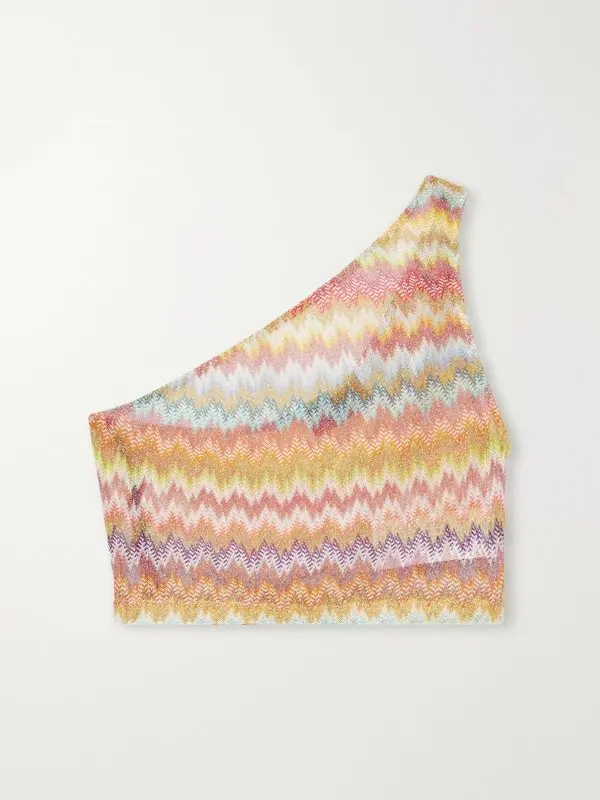Missoni Cropped One-shoulder Striped Crochet-knit Top