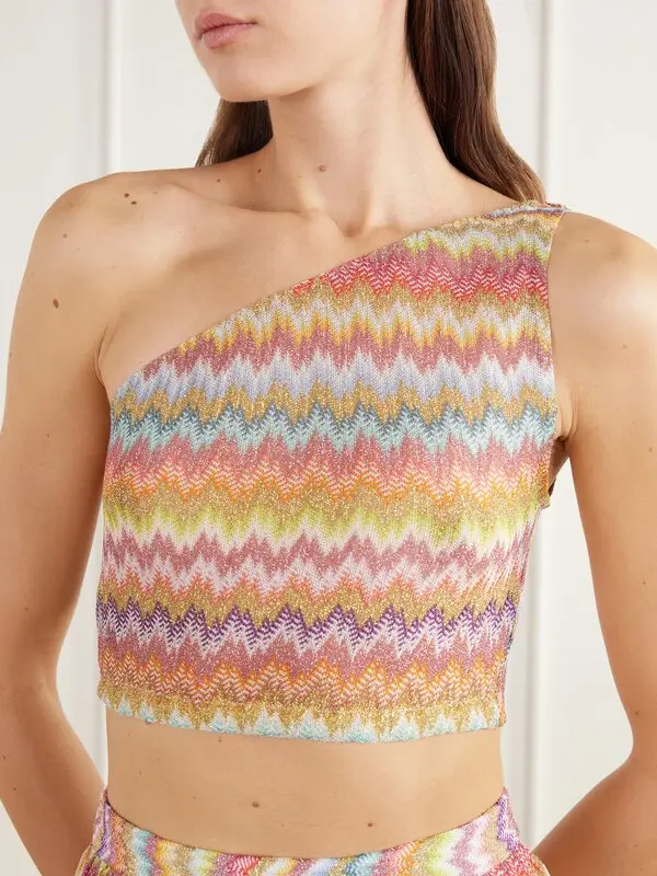 Missoni Cropped One-shoulder Striped Crochet-knit Top