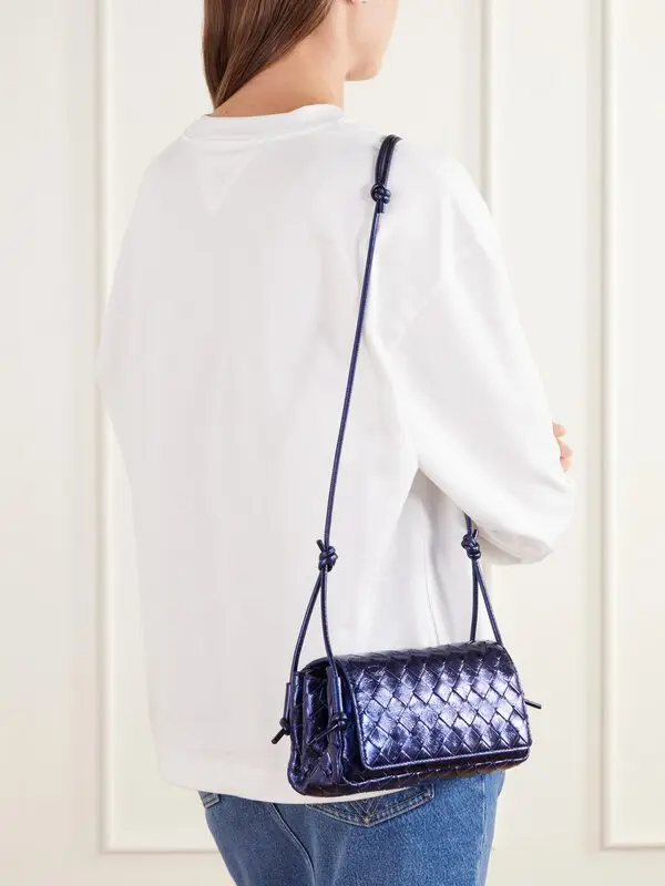 Bottega Veneta Notturno Intrecciato Metallic Leather Shoulder Bag