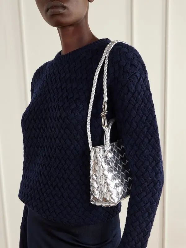 Bottega Veneta Andiamo Mini Metallic Crinkled-leather Shoulder Bag