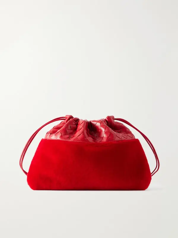 Bottega Veneta Dustbag Intrecciato Leather-trimmed Shearling Clutch
