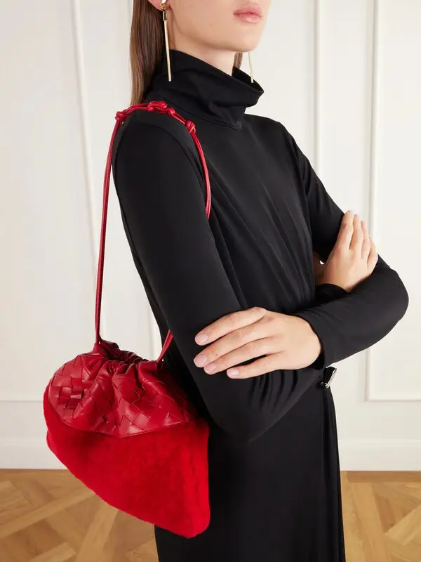 Bottega Veneta Dustbag Intrecciato Leather-trimmed Shearling Clutch