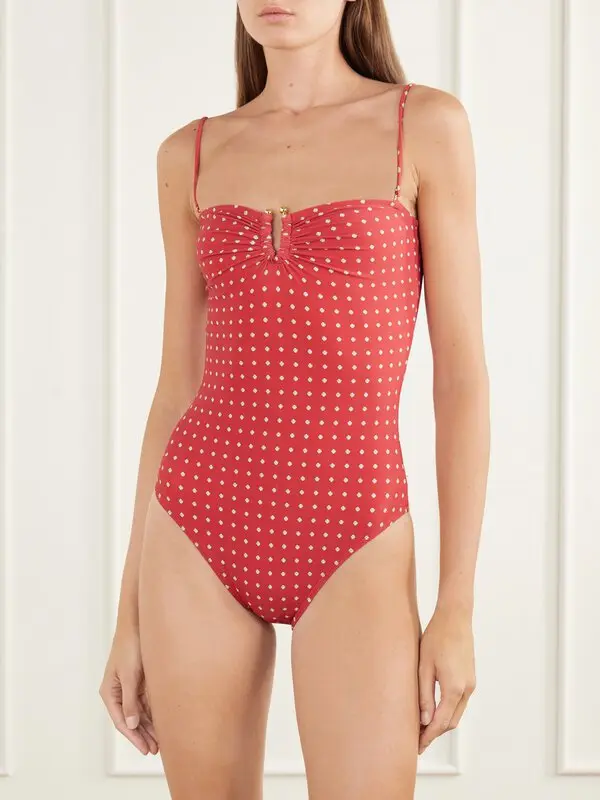 NILI LOTAN Gathered Embellished Polka-dot Swimsuit