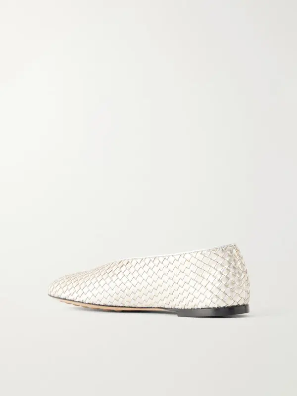 Bottega Veneta Rosa Intrecciato Metallic-leather Ballet Flats