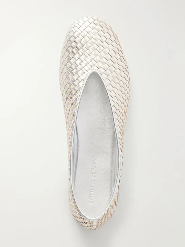 Bottega Veneta Rosa Intrecciato Metallic-leather Ballet Flats