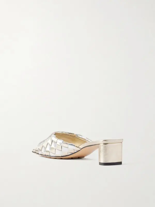 Bottega Veneta Livia 45 Intrecciato Metallic Leather Mules