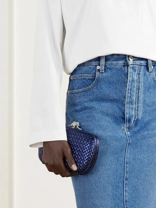 Bottega Veneta Knot Intrecciato Metallic Leather Clutch