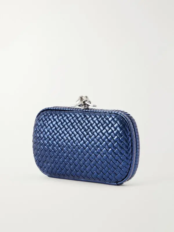 Bottega Veneta Knot Intrecciato Metallic Leather Clutch
