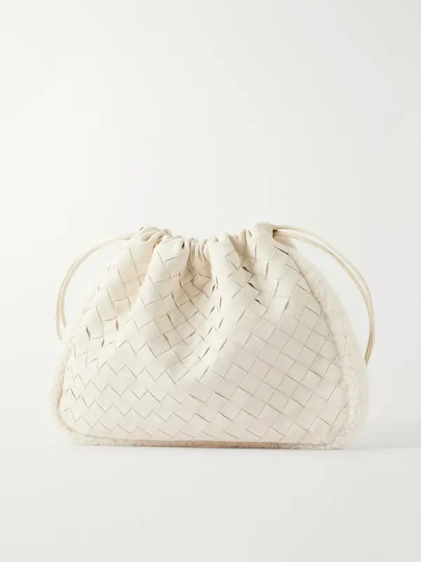 Bottega Veneta Dustbag Shearling-trimmed Intrecciato Suede Clutch